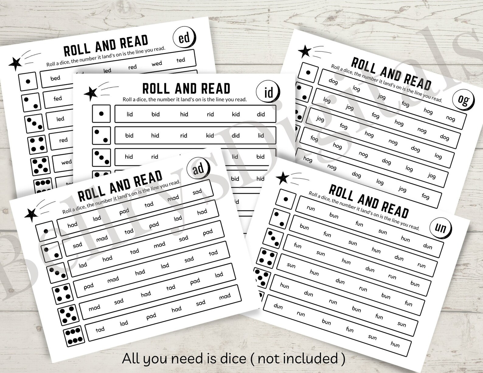 25 Printable Short Vowel Word Family Endings Roll and Read Worksheet ...