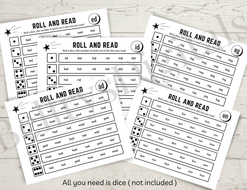 25 Printable Short Vowel Word Family Endings Roll and Read - Etsy UK