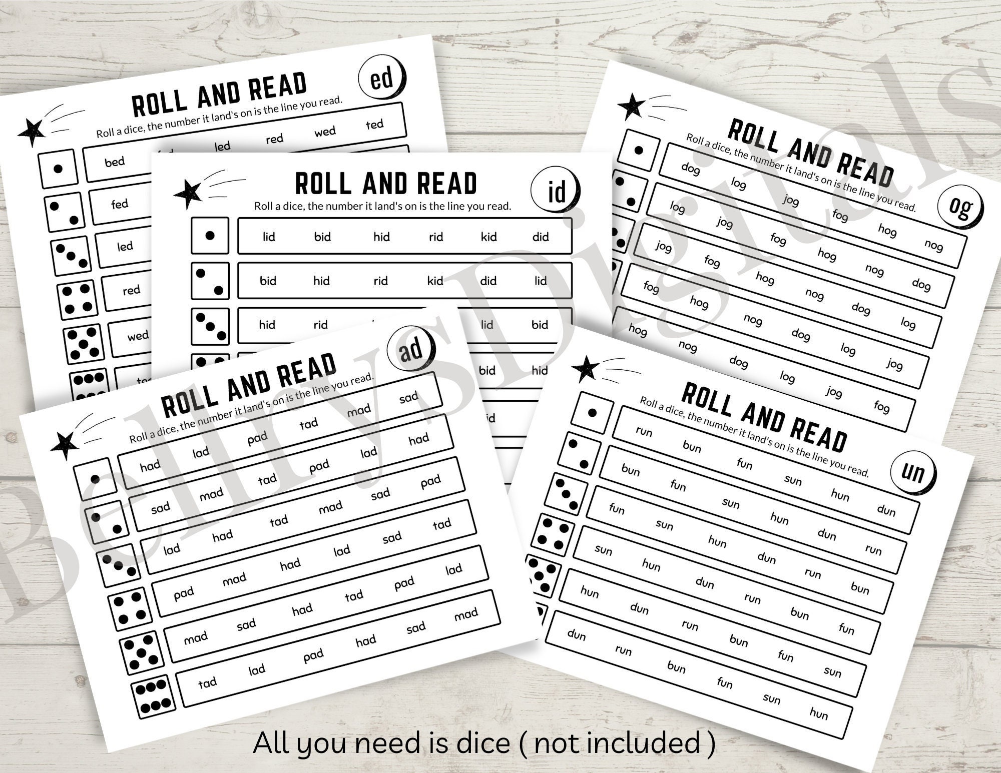25 Printable Short Vowel Word Family Endings Roll and Read Worksheet ...