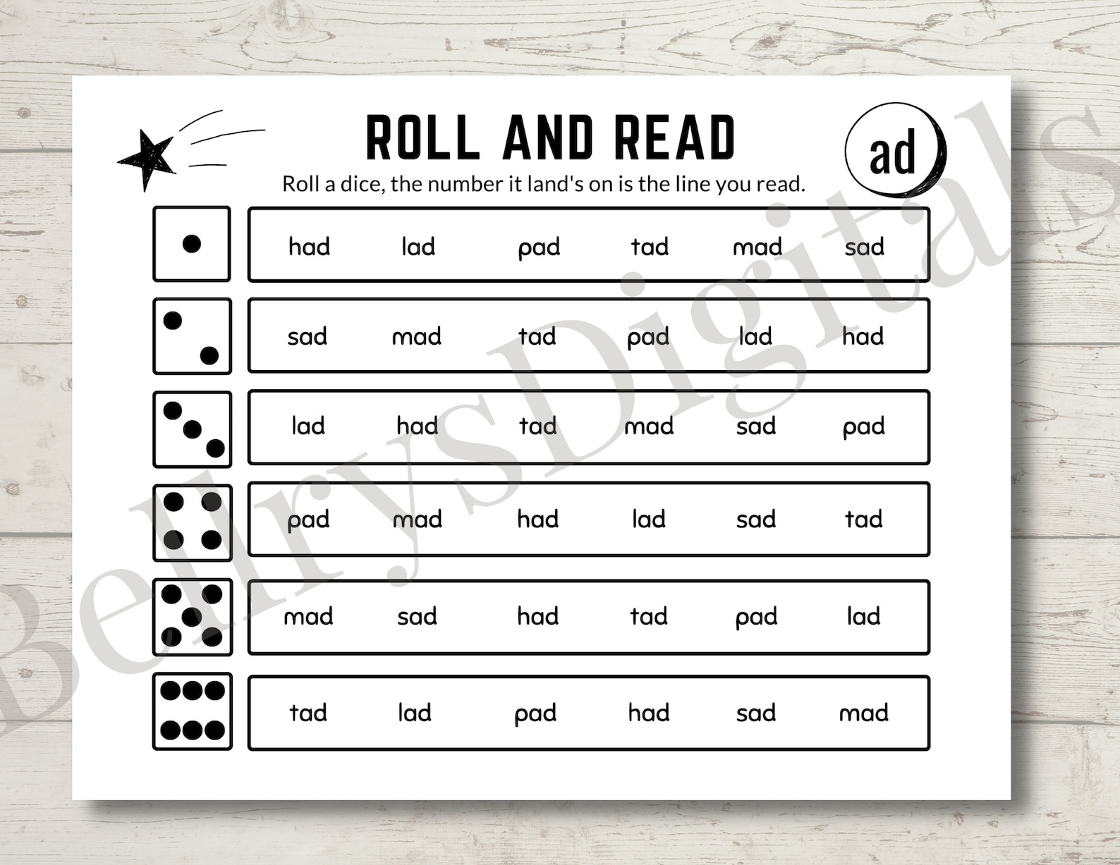 25 Printable Short Vowel Word Family Endings Roll and Read Worksheet ...