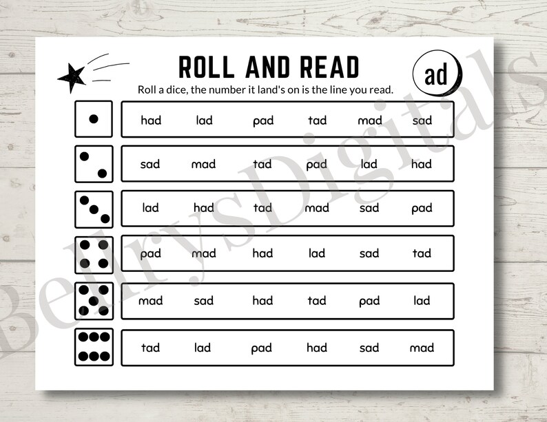 25 Printable Short Vowel Word Family Endings Roll and Read Worksheet ...