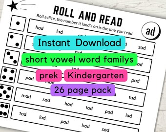 25 Printable Short Vowel Word Family Endings Roll and Read - Etsy