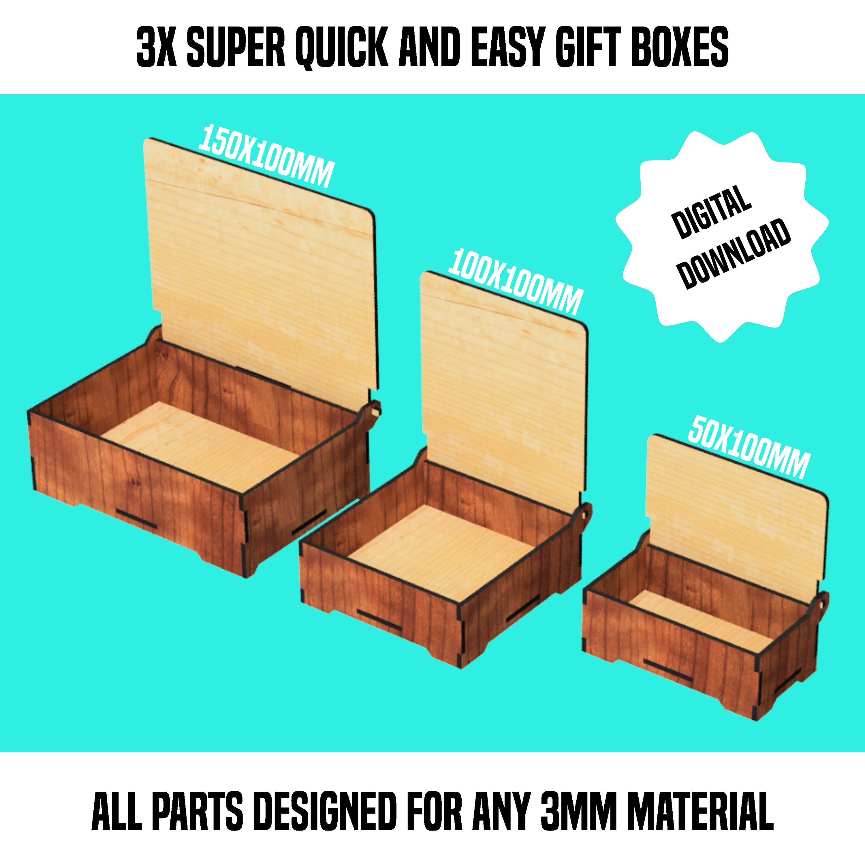 3x Gift Boxes Easy to Assemble -laser Cut Svg Files, Jewelry Box With ...