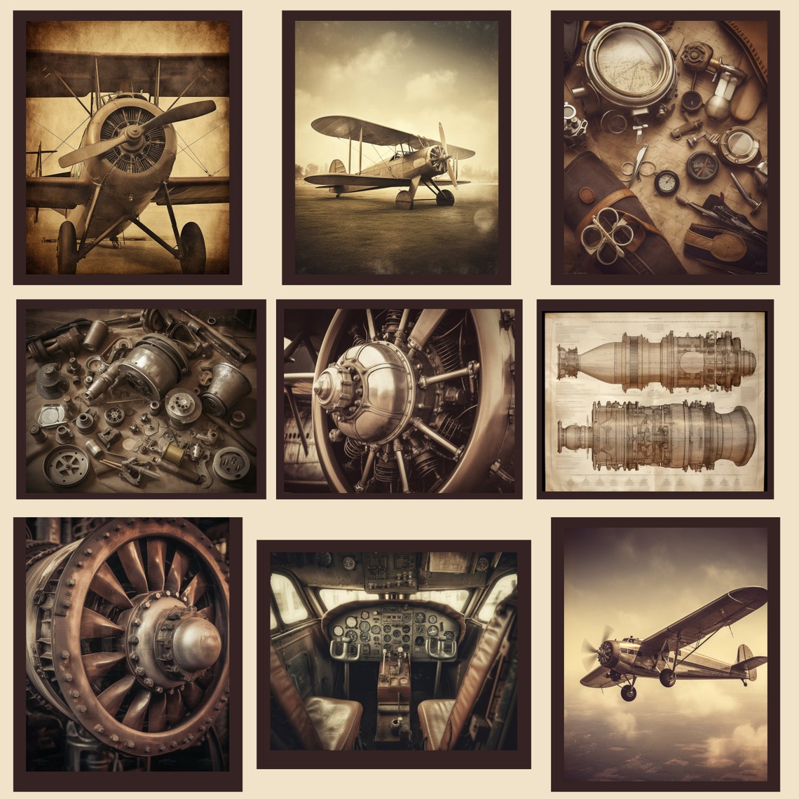 Vintage Aviation Wall Art Prints - Set of 40 Digital Prints for Gallery ...