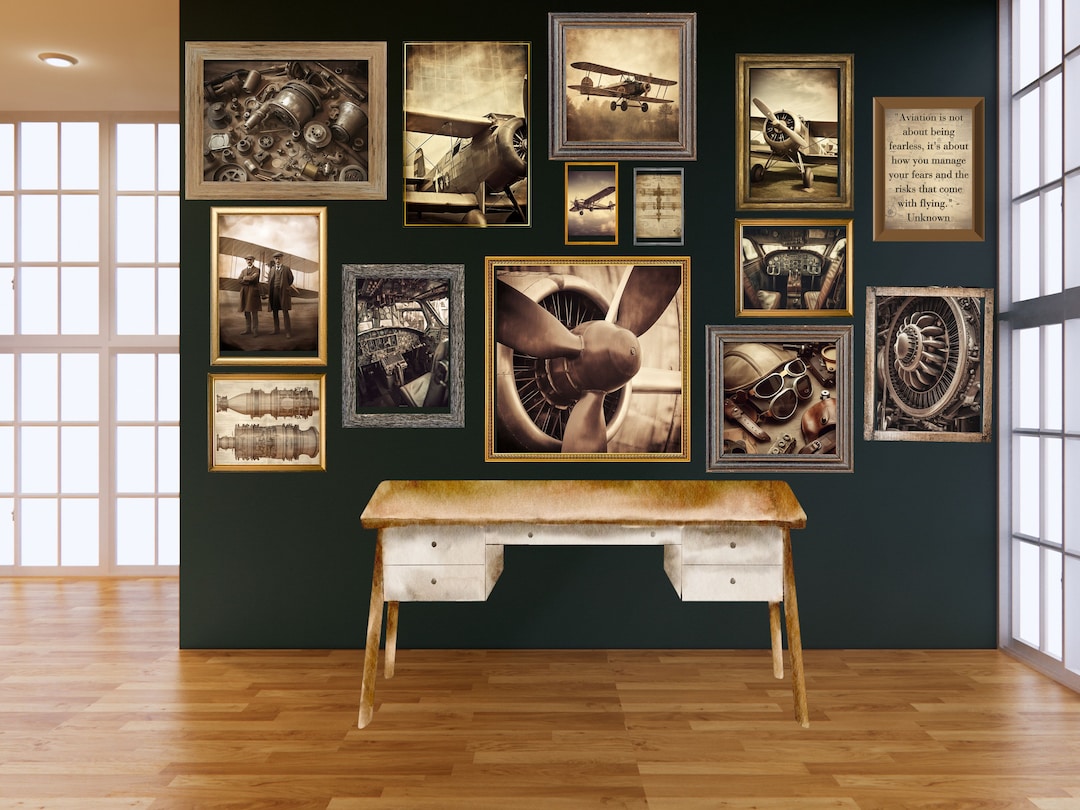 Vintage Aviation Wall Art Prints - Set of 40 Digital Prints for Gallery ...