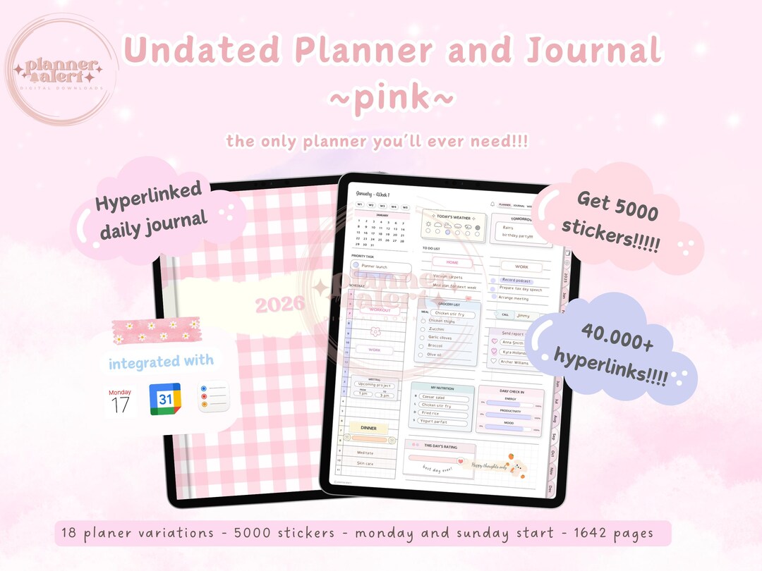 Pink Digital Planner and Journal: Undated, Goodnotes Compatible (5000 ...