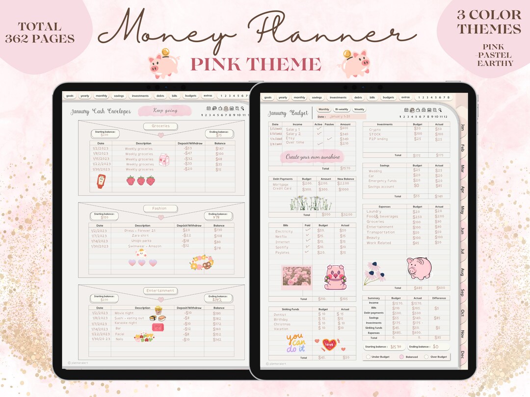 Money Planner - Digital Budget Planner - Savings Planner - Pink Budget ...