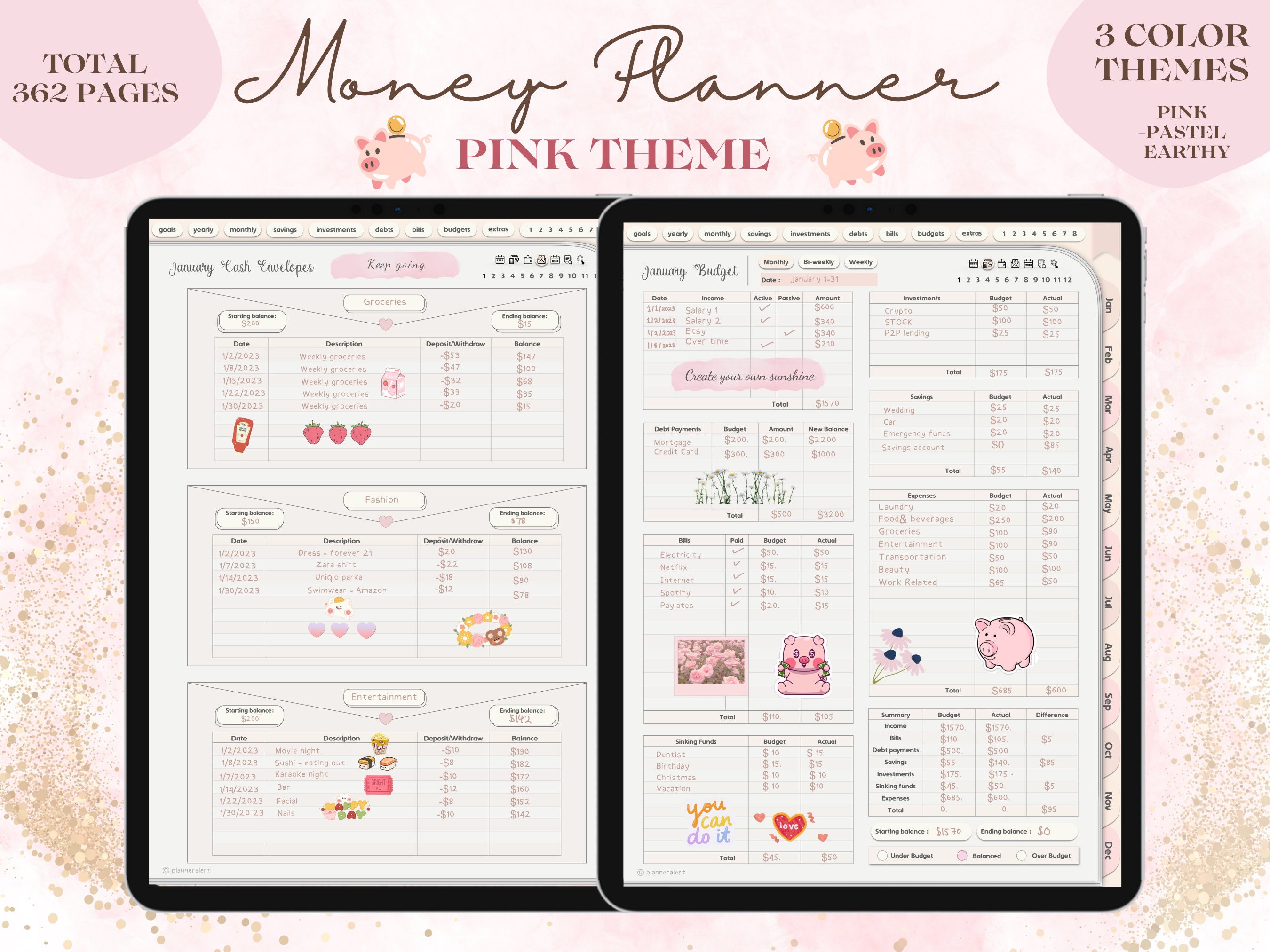 Money Planner - Digital Budget Planner - Savings Planner - Pink Budget ...