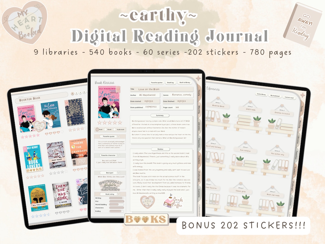 Earthy Digital Reading Journal - Book Review, Cute Reading Journal ...