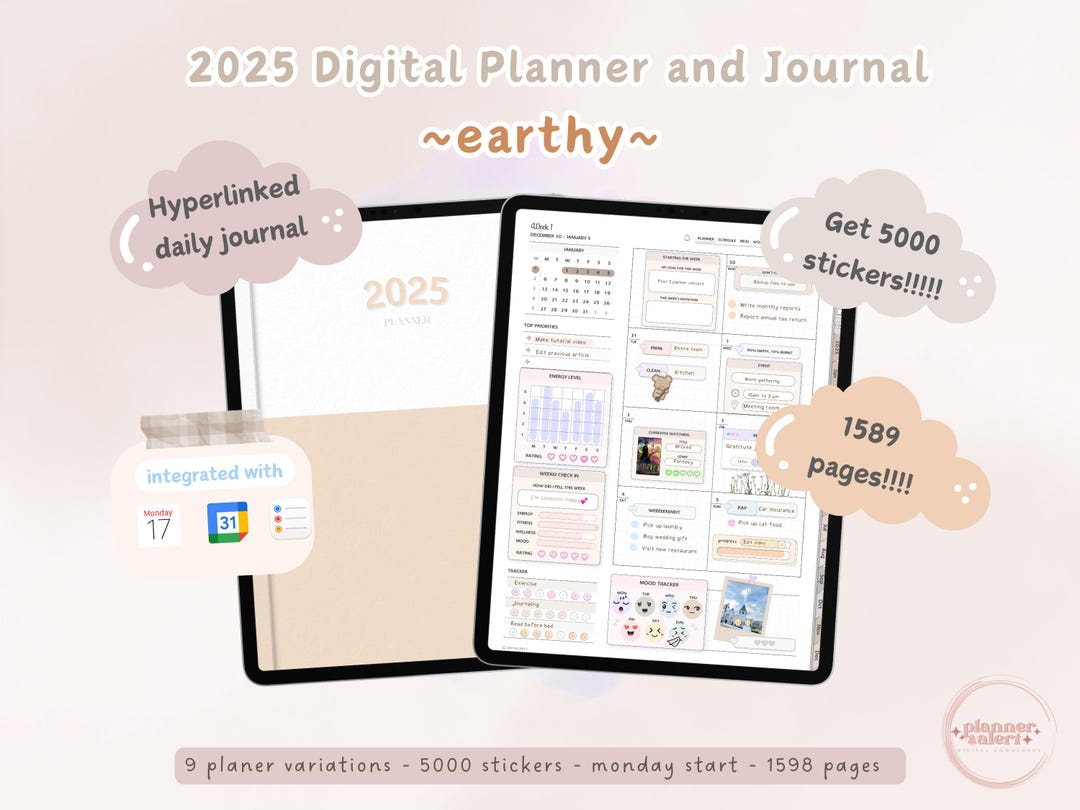 2025 Earthy Digital Planner e Diário, iPad Planner, 2025 Goodnotes ...