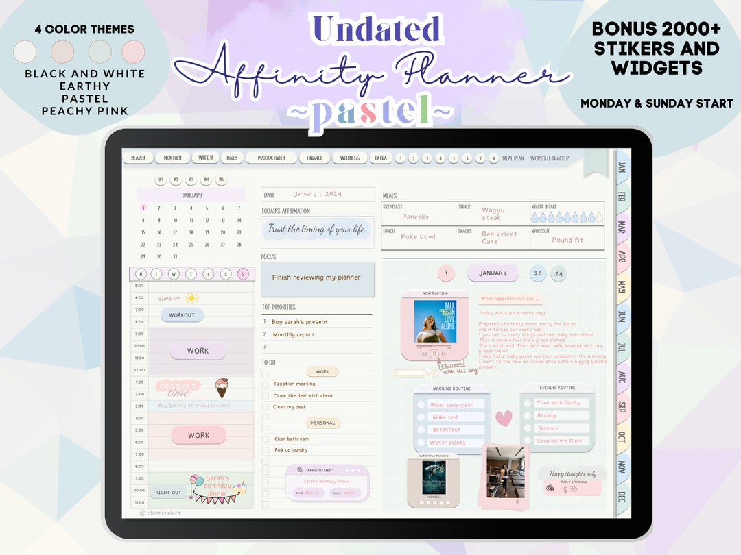 UNDATED Affinity Planner - PASTEL Theme, Undated Planner, iPad Planner ...