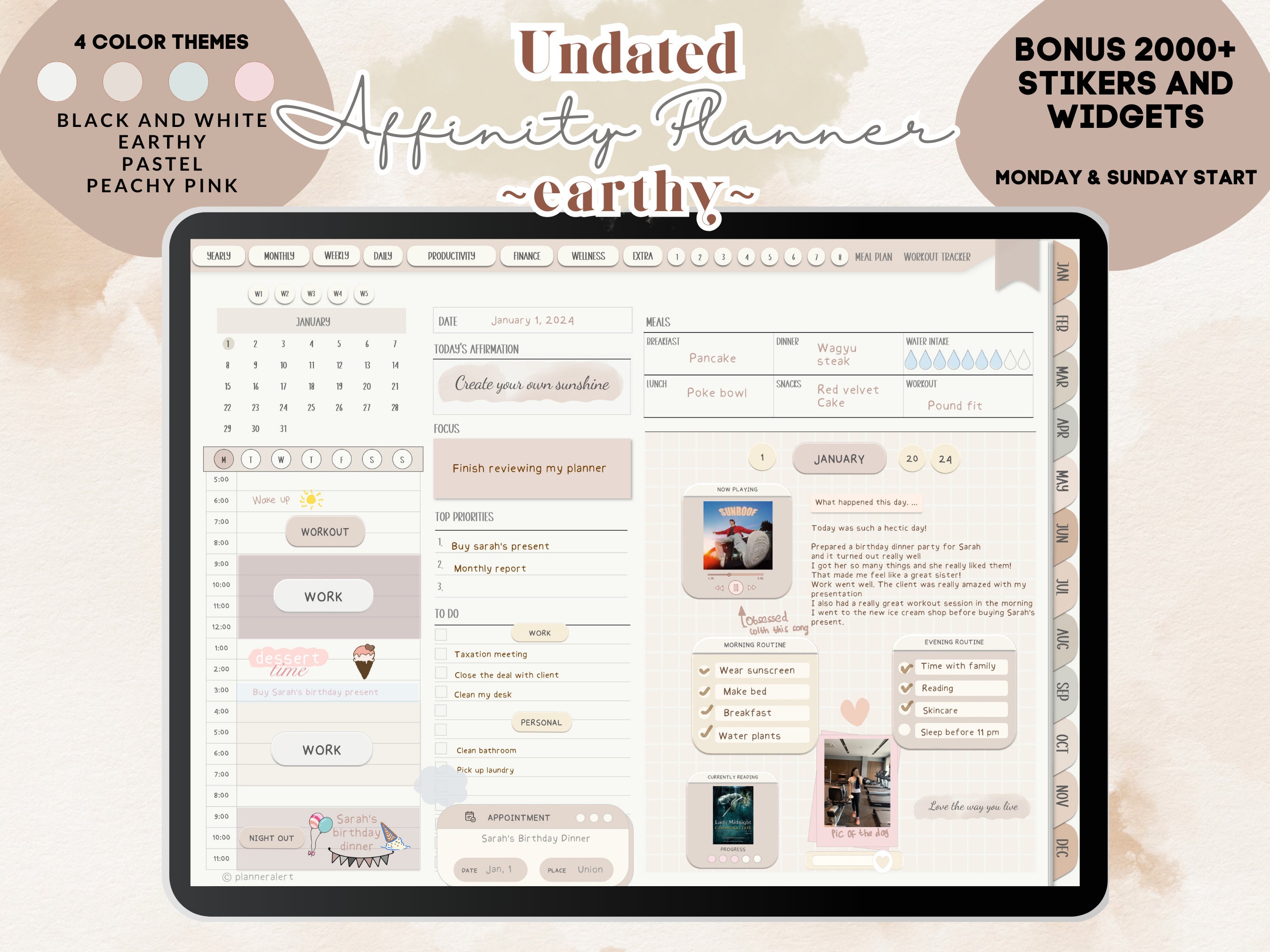 UNDATED Affinity Planner EARTHY Theme, Undated Planner, 2024 iPad Boho ...