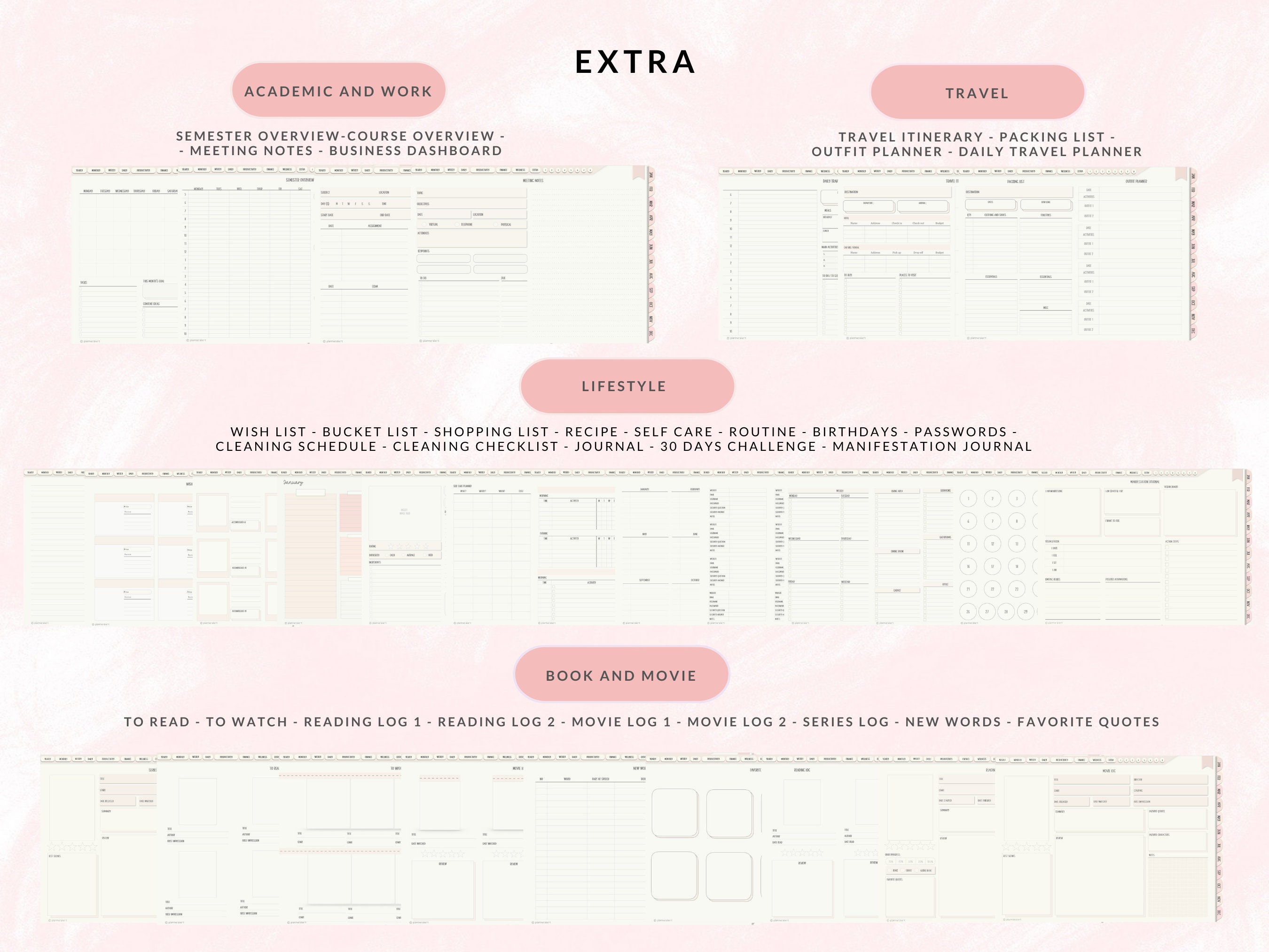 Undated Pink Digital Planner Ipad Planner 2025 Goodnotes Planner
