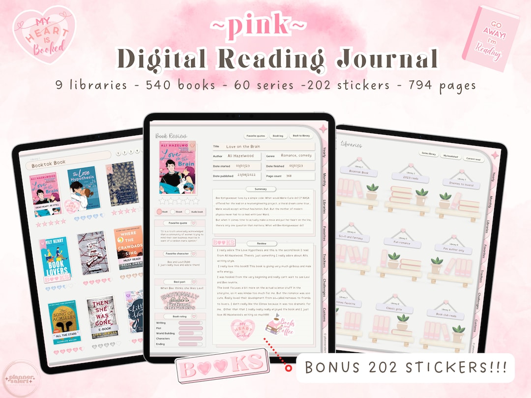 Pink Digital Reading Journal - Pink Book Review, Cute Reading Journal ...