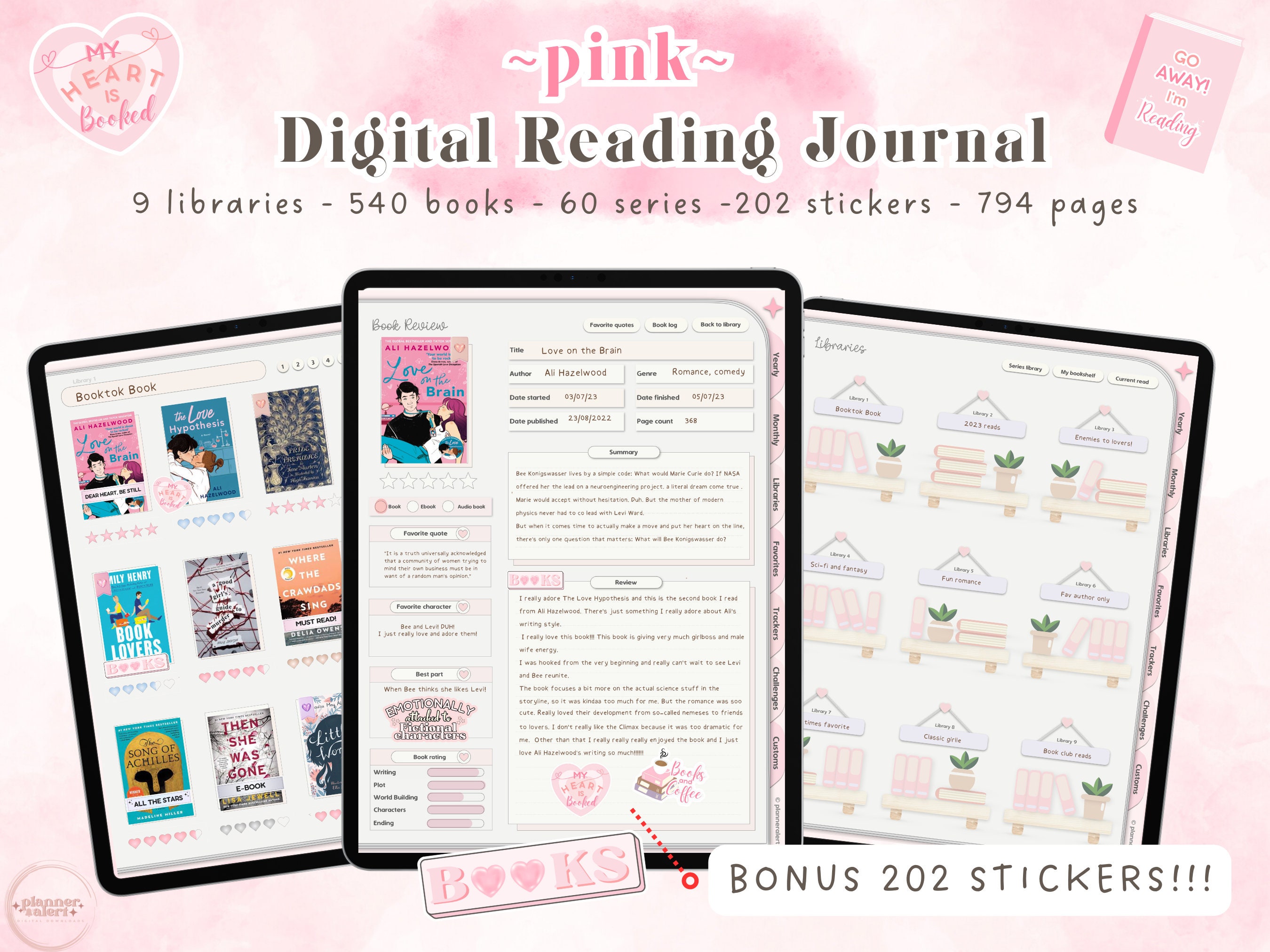 Pink Digital Reading Journal Pink Book Review, Cute Reading Journal ...