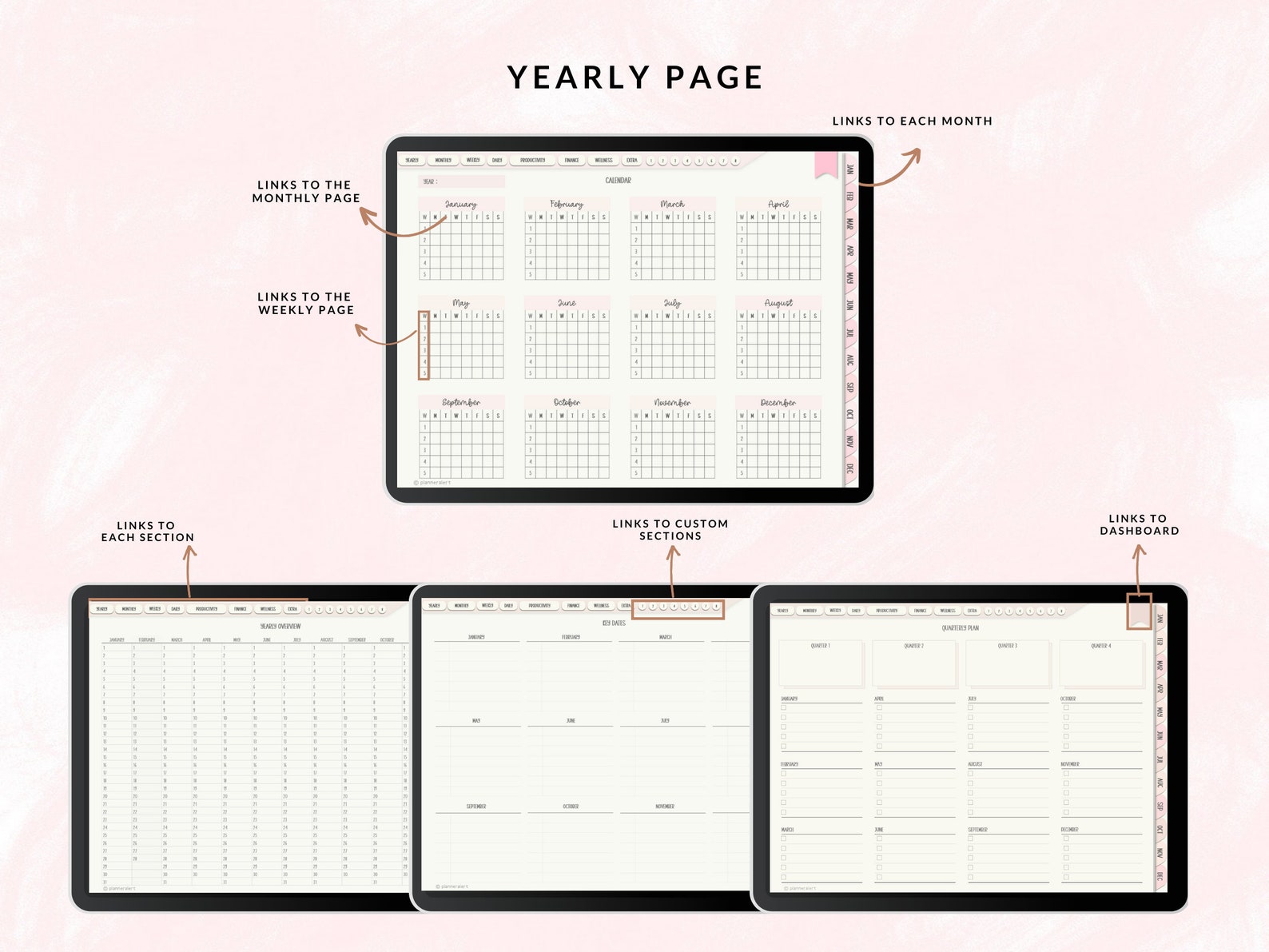 Undated Pink Digital Planner, iPad Planner, 2025 Goodnotes Planner ...