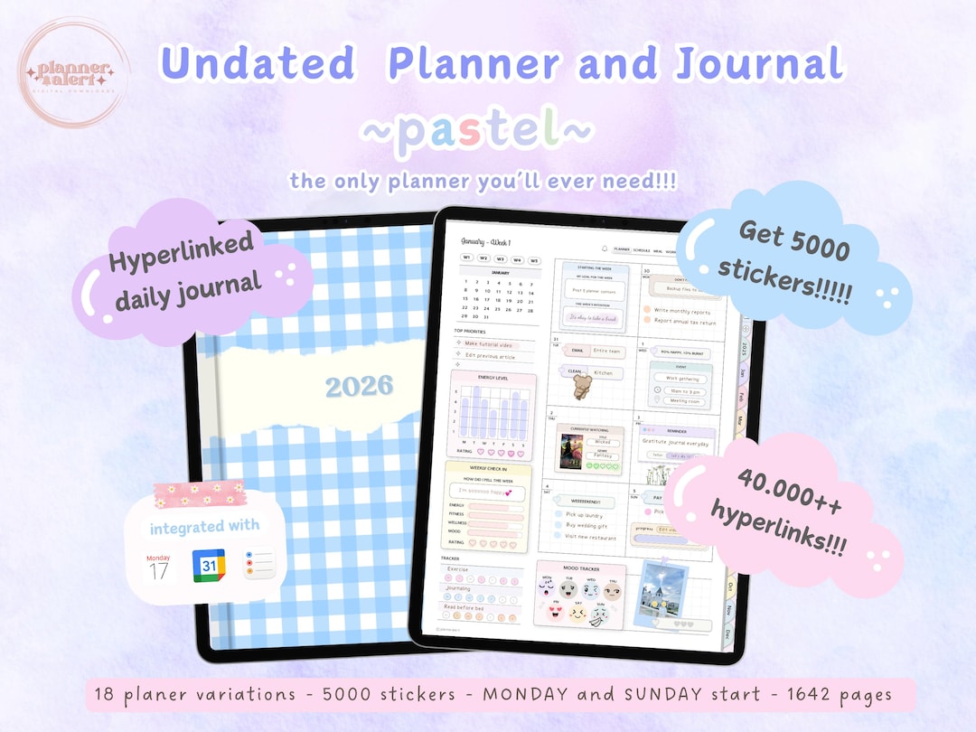 Undated Pastel Digital Planner and Journal, iPad Planner, Goodnotes ...