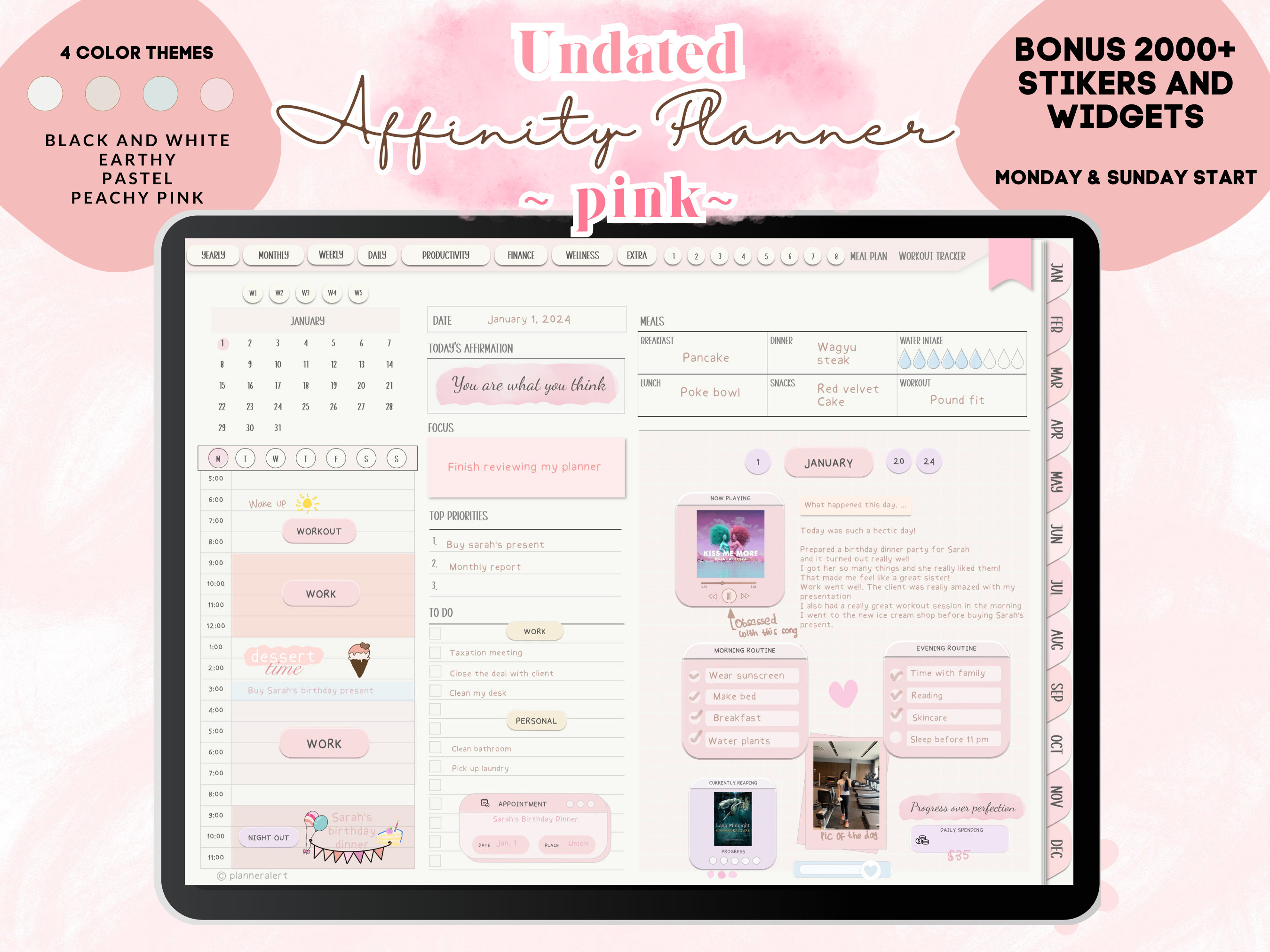 Undated Pink Digital Planner, iPad Planner, 2025 Goodnotes Planner ...