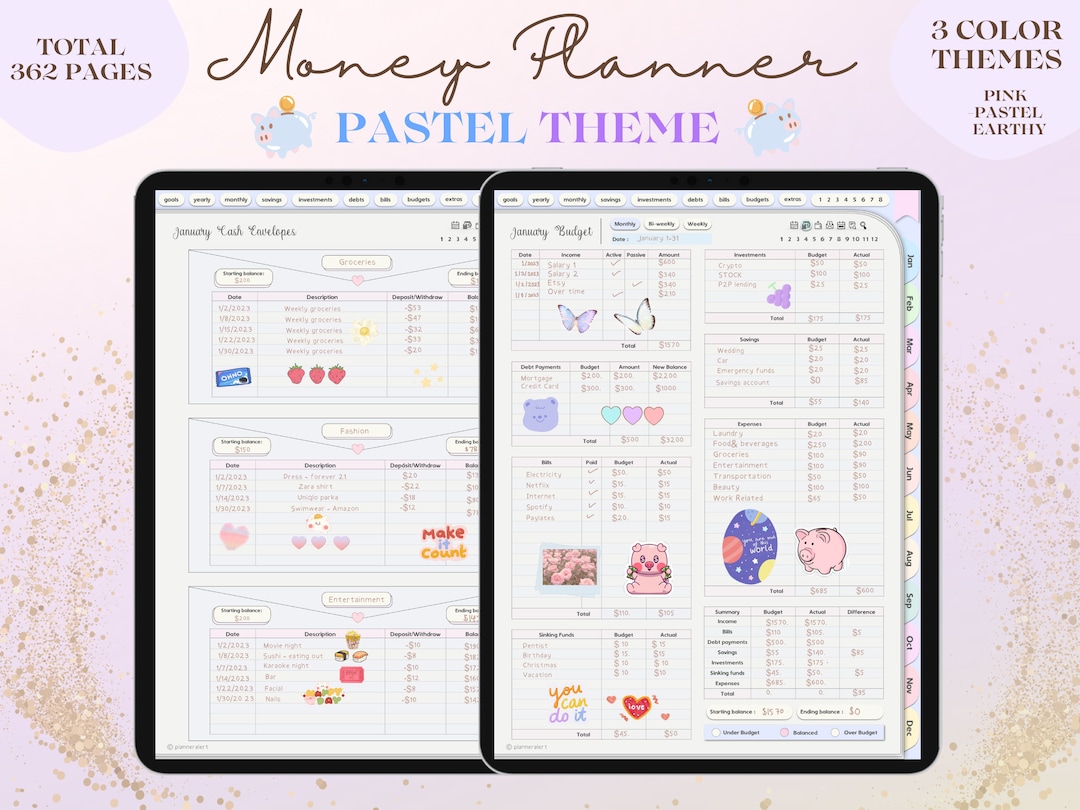 Money Planner - Digital Budget Planner - Savings Planner - Pastel ...