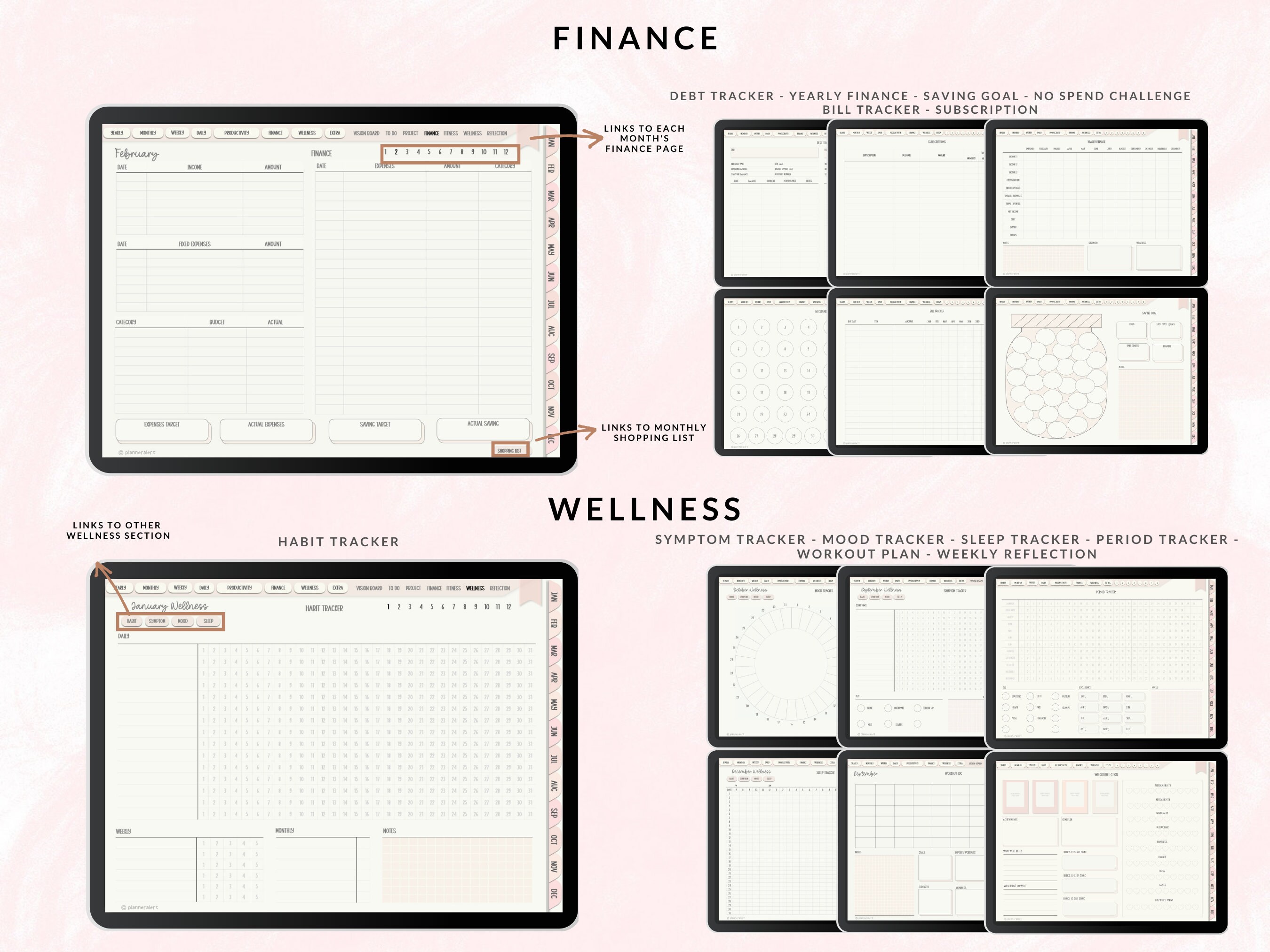 Undated Pink Digital Planner, iPad Planner, 2024 Goodnotes Planner ...