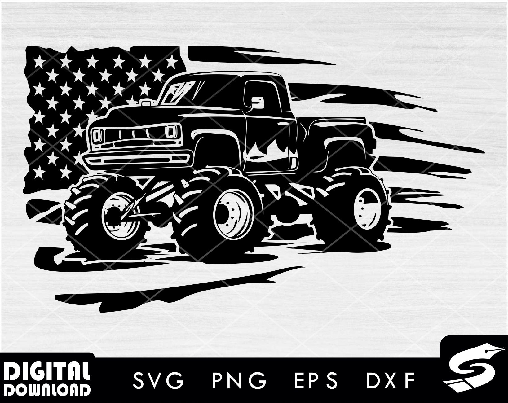 Cool American Distress Flag Monster Truck Svg, Monster Truck Svg, Truck ...