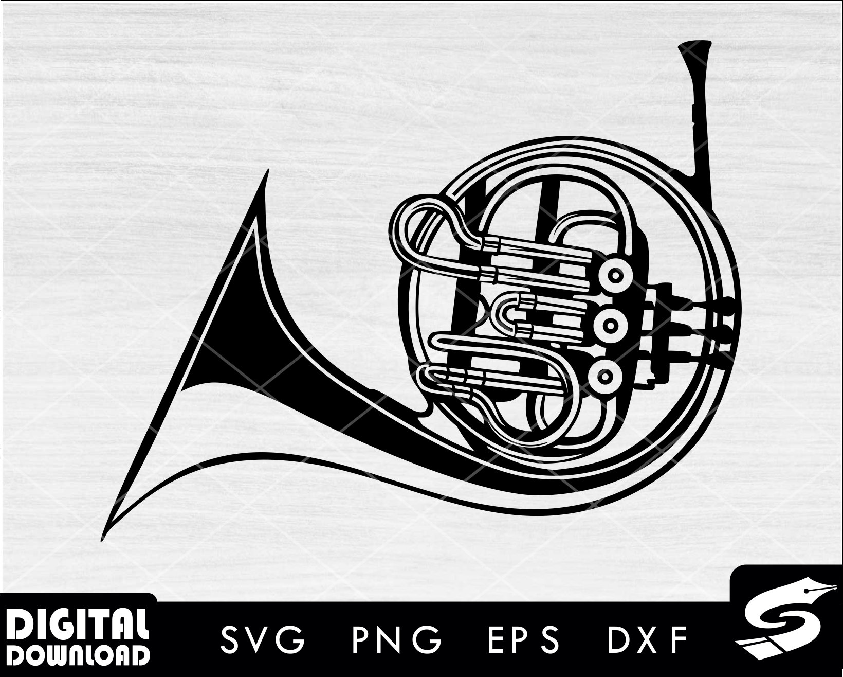 French Horn Clipart Black And White