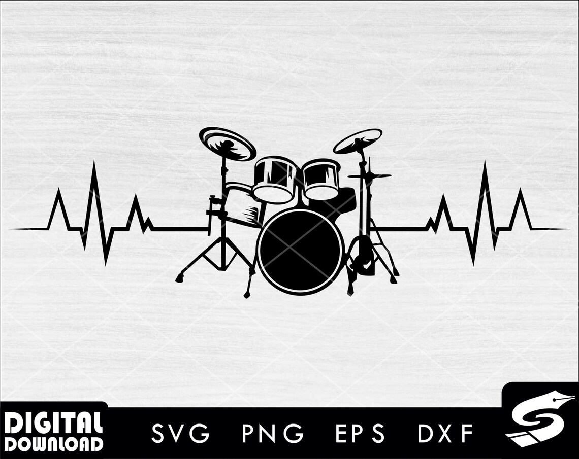 Heartbeat Drum Set SVG, Drummer SVG, Drummer Png, Drummer Silhouette ...