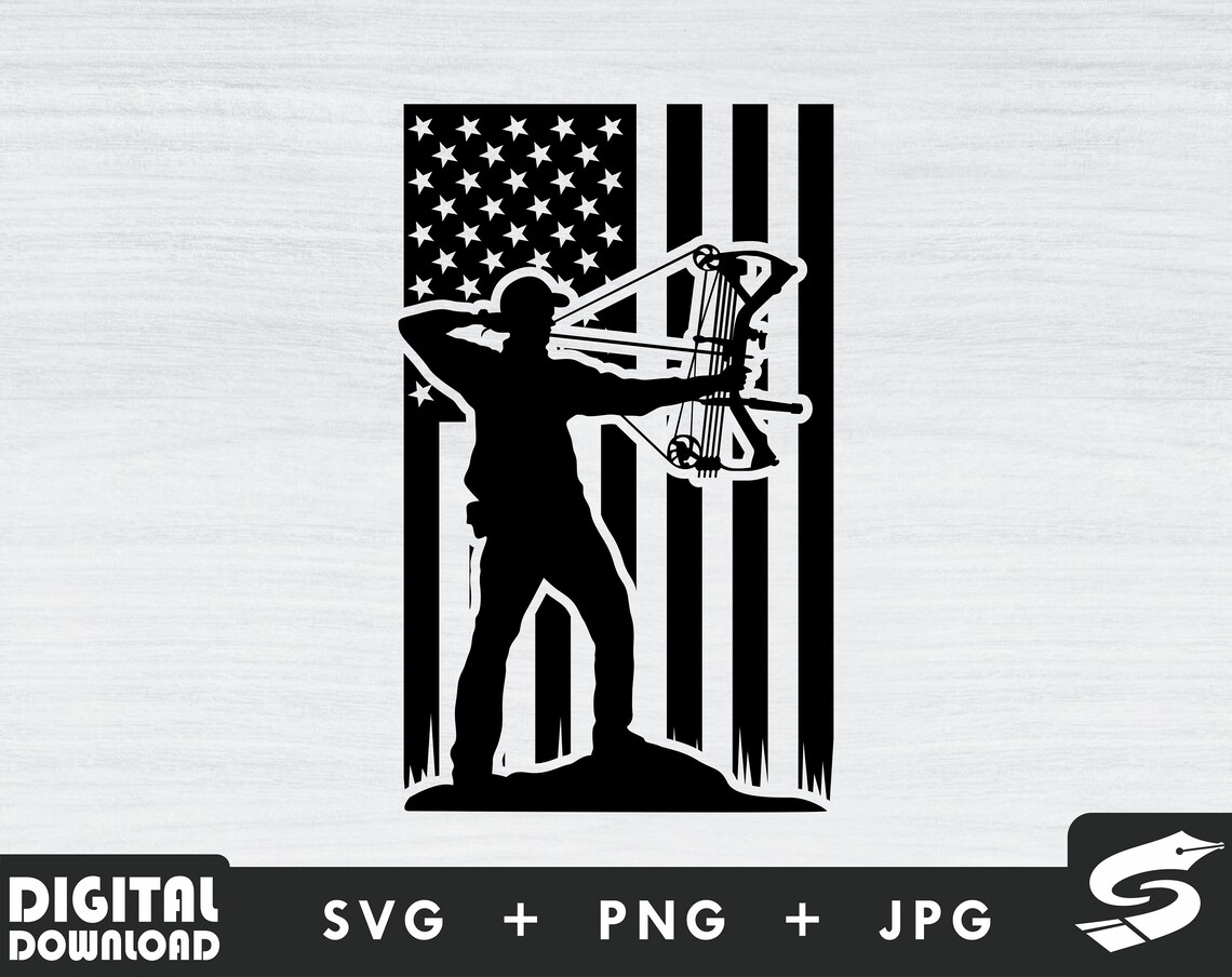 American Flag Archery for Deer Hunting Svg, Bow Hunting Svg, Deer ...