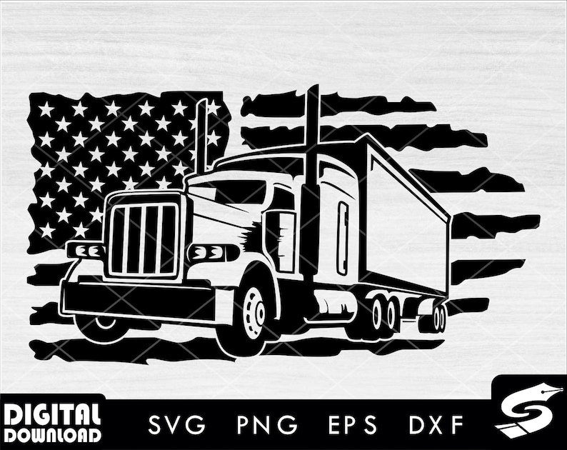 US American Distress Flag Delivery Truck SVG, Semi Truck Svg, Truck SVG ...