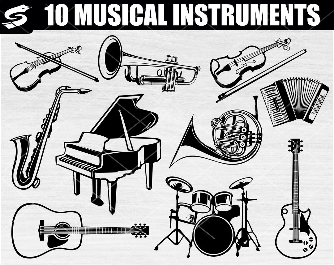 10 Bundle Musical Instruments Svg, Violin Svg, Guitar Svg, Music Svg ...