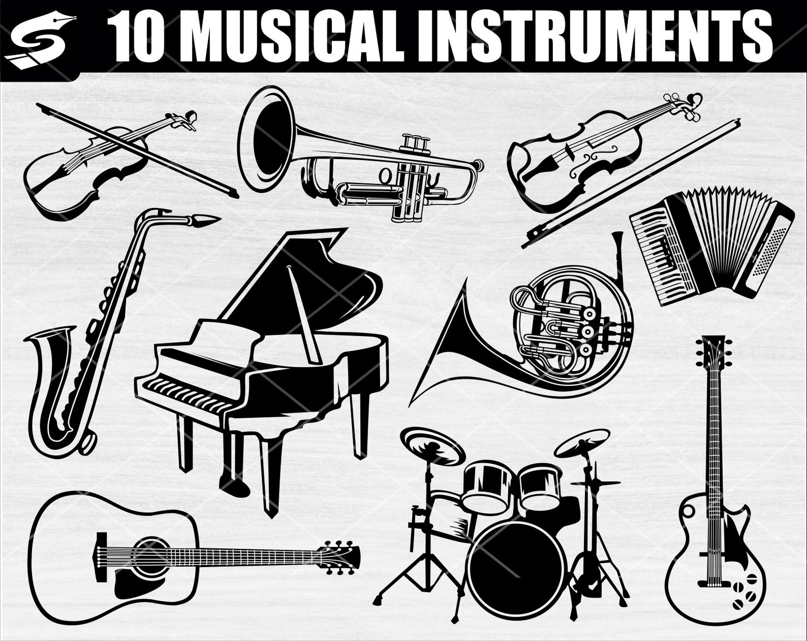 10 Bundle Musical Instruments Svg, Violin Svg, Guitar Svg, Music Svg ...