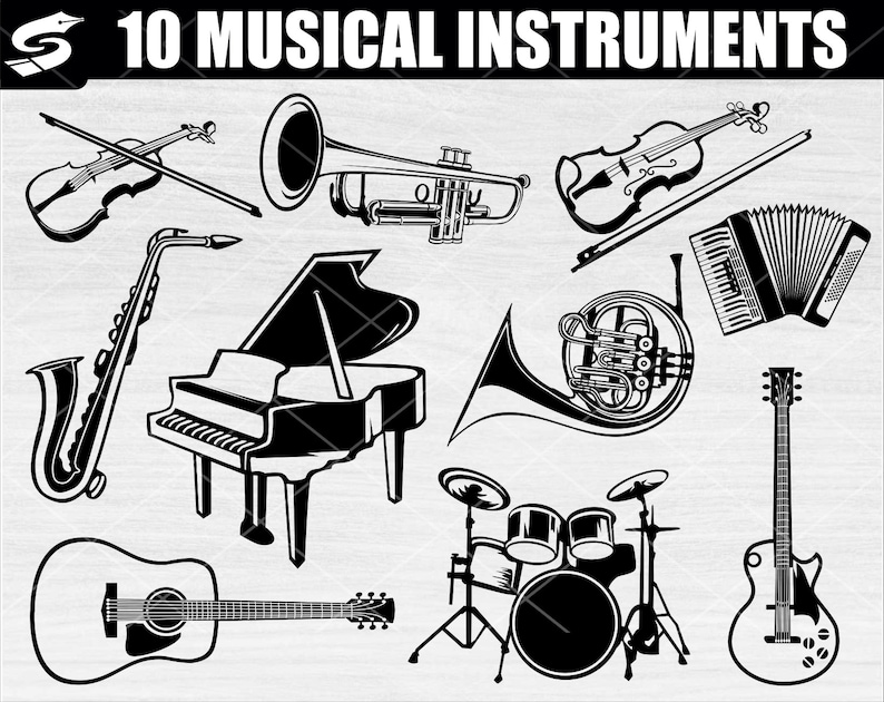 10 Bundle Musical Instruments Svg, Violin Svg, Guitar Svg, Music Svg ...