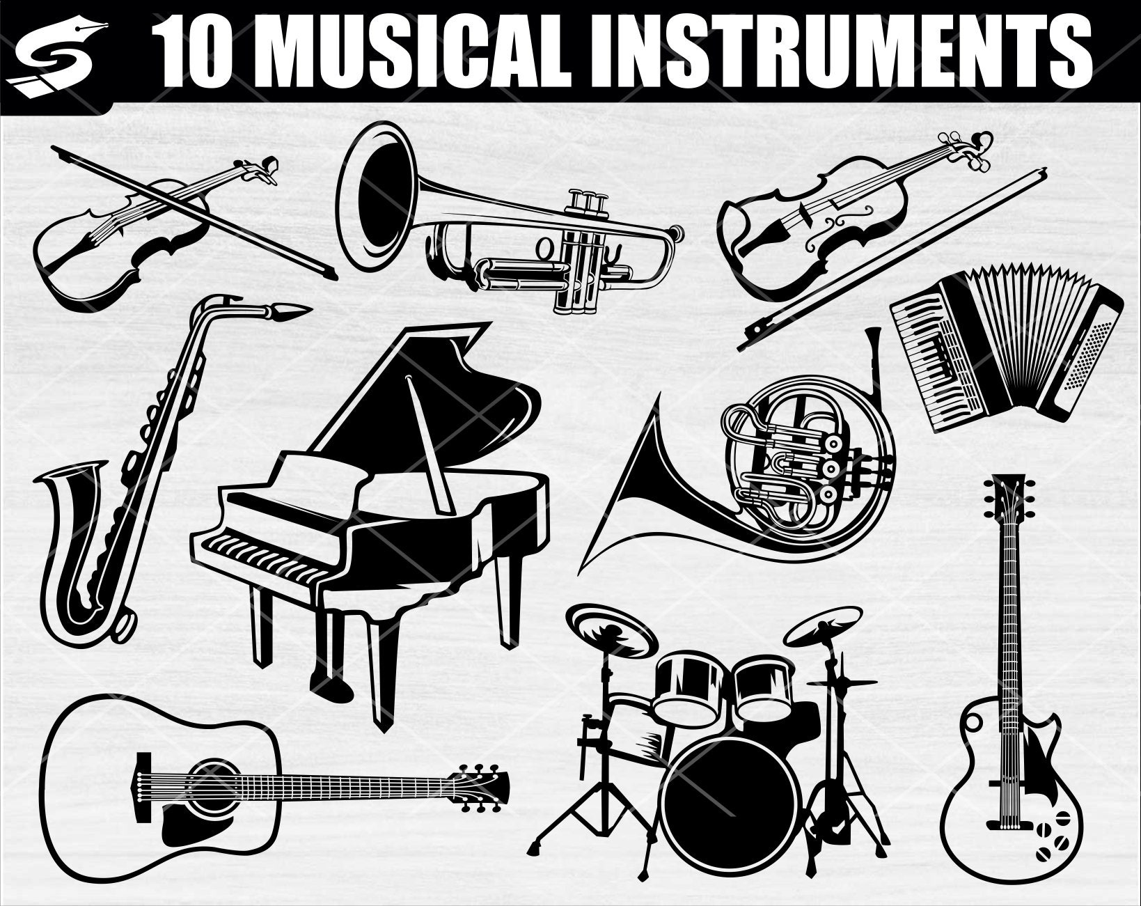 10 Bundle Musical Instruments Svg, Violin Svg, Guitar Svg, Music Svg ...