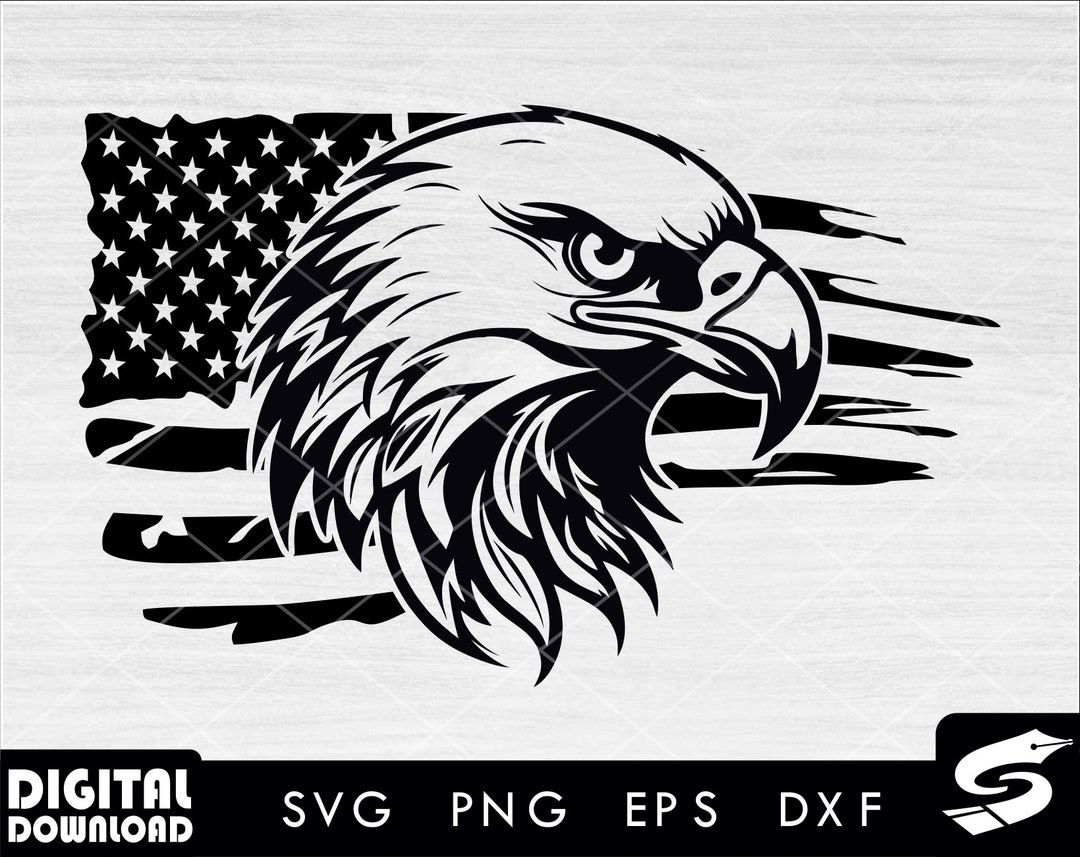 American Distressed Flag Eagle Head 88 Svg, Eagle Svg, American Eagle ...
