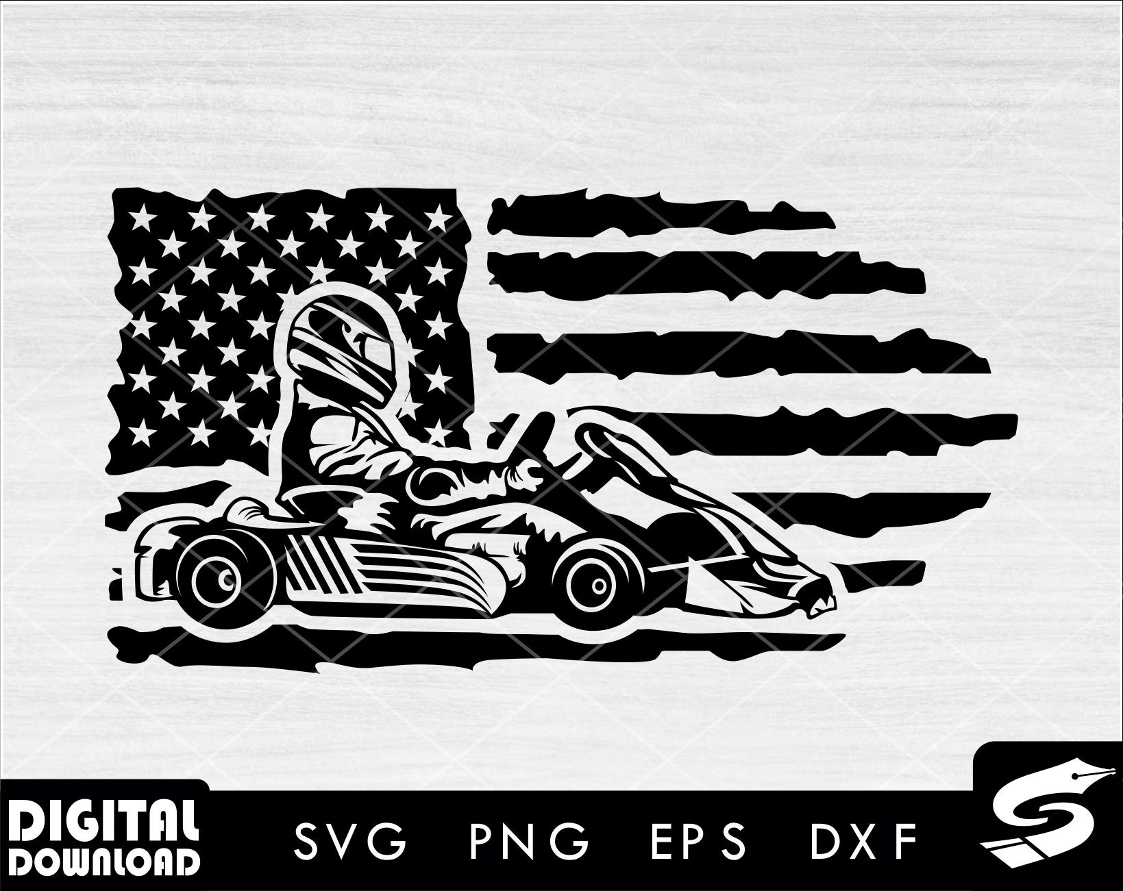 American Distress Flag Go Kart Svg, Kart Racing Svg, Go Kart Racer Svg ...