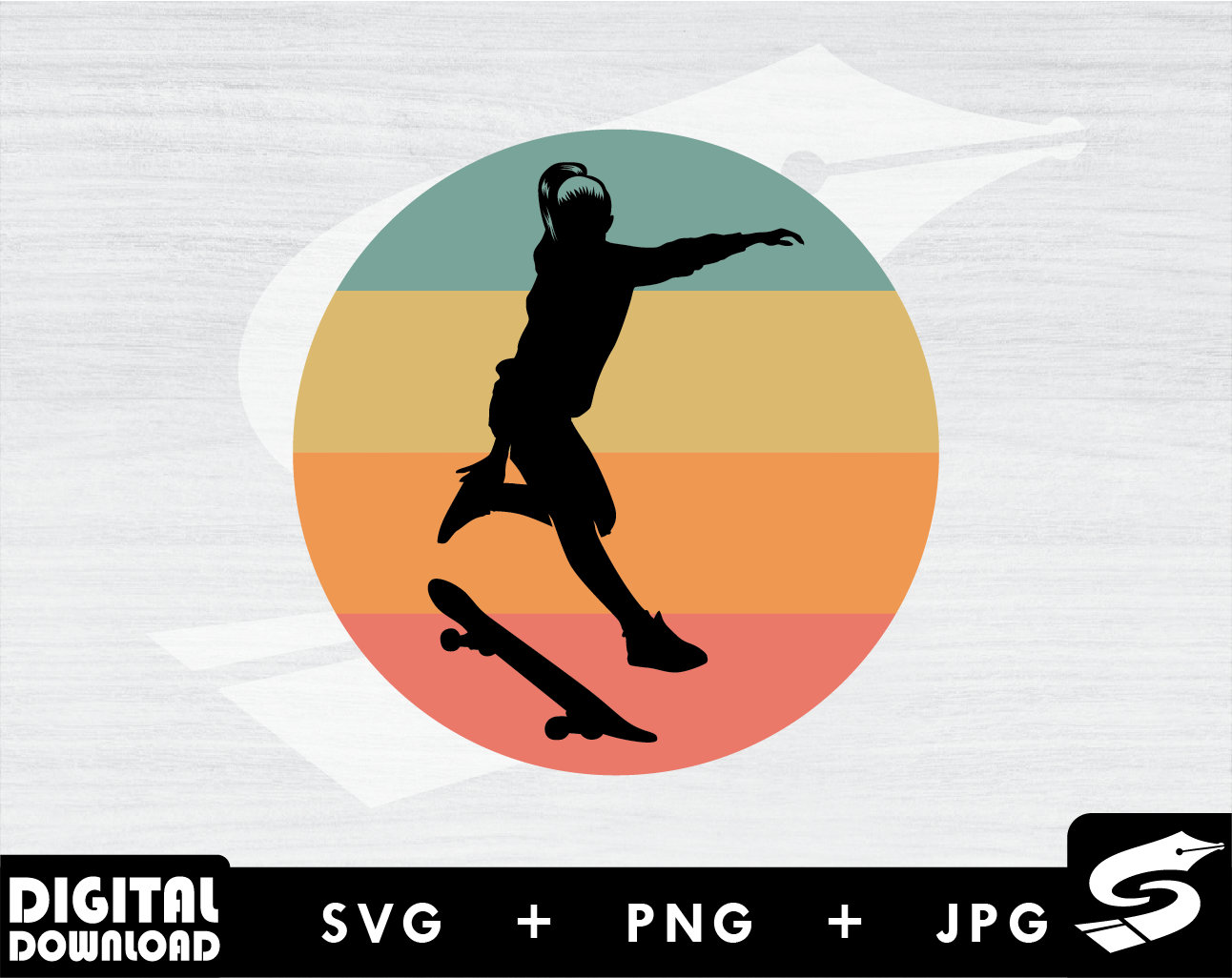 Retro Skater Girl 2 Svg, Skateboarder Svg, Skater Svg, Skateboard Cut ...