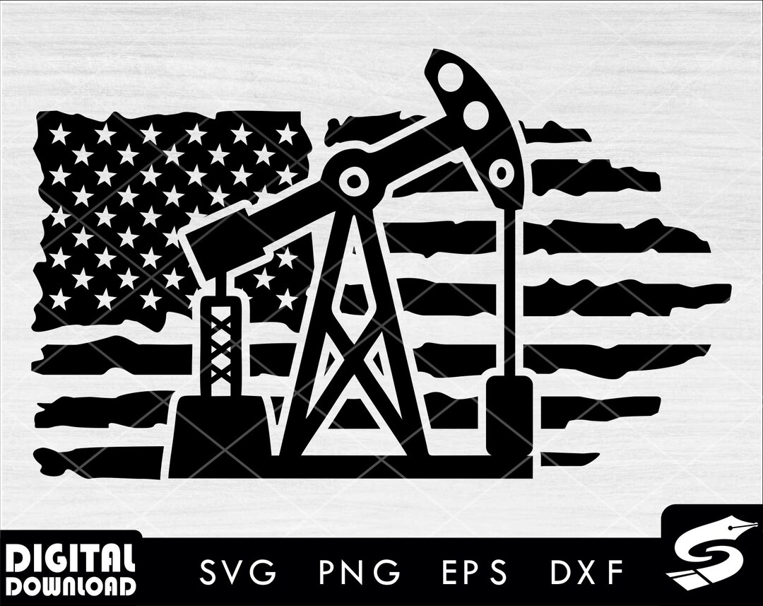 American Distress Flag Oil Rig 008 SVG, Oil Rig SVG, Oilfield Svg, Oil ...
