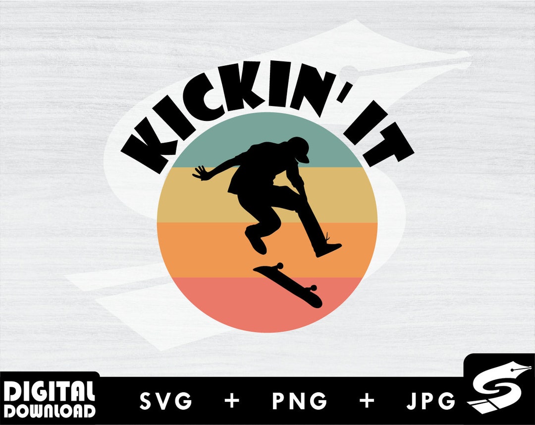 Retro Kicking It Svg, Skateboarder Svg, Skater Svg, Skateboard Cut File ...