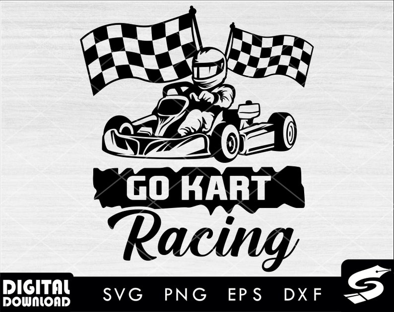 Go Kart Racing Finish Flag Svg, Kart Racing Svg, Go Kart Racer Svg, for ...