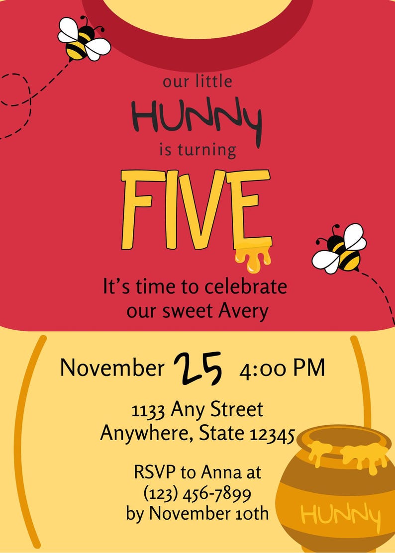 Winnie the Pooh Birthday Invitation: Digital Editable Birthday Party ...