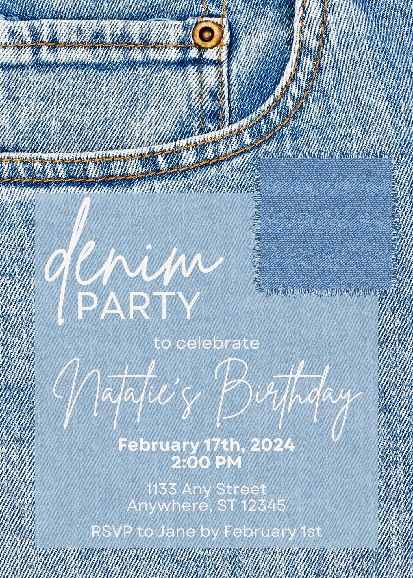Denim Party Invitation: Editable Template (digital) - Etsy