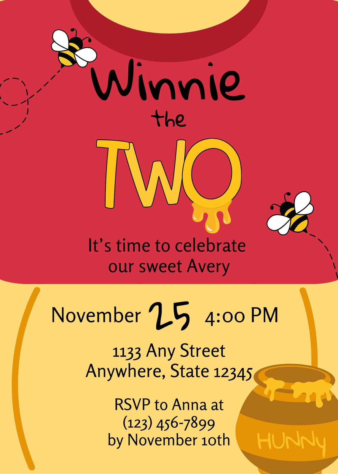 Winnie the Pooh Birthday Invitation: Digital Editable Birthday Party ...