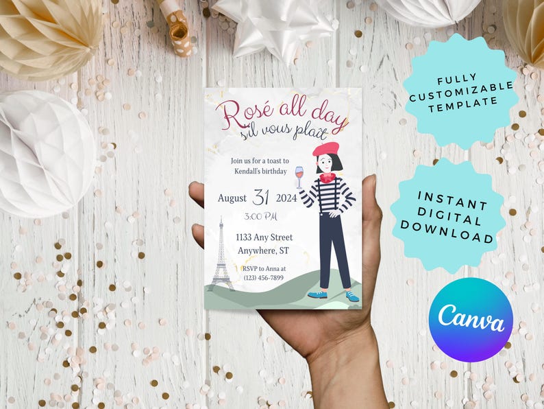 Rose All Day Birthday Invitation: Digital Editable Birthday Party ...