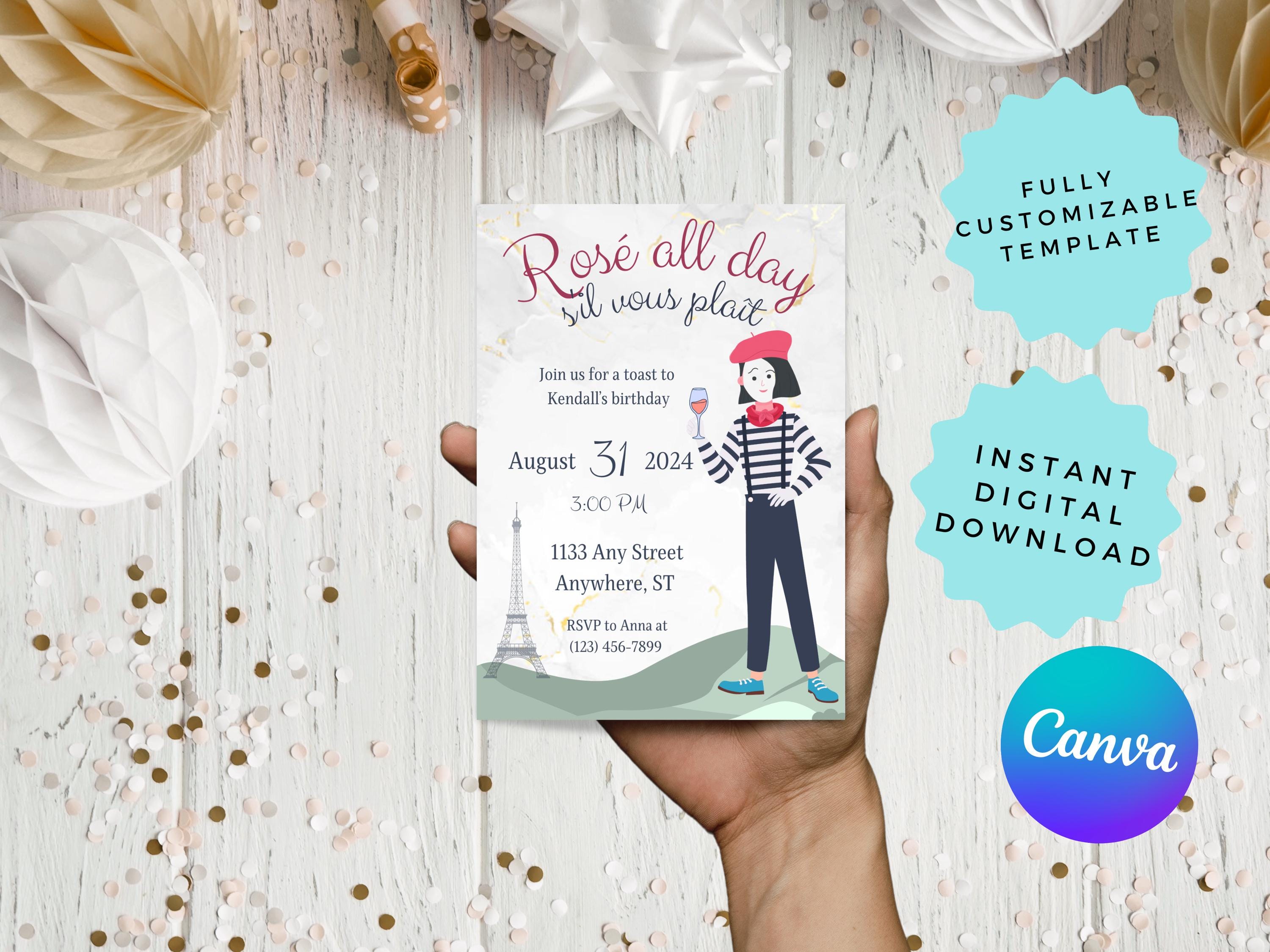 Rose All Day Birthday Invitation: Digital Editable Birthday Party ...