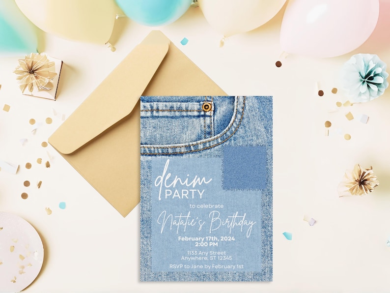 Denim Party Invitation: Editable Template (digital) - Etsy