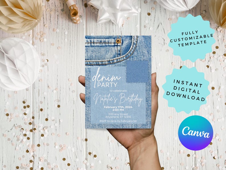 Denim Party Invitation: Digital Editable Party Invite - Etsy