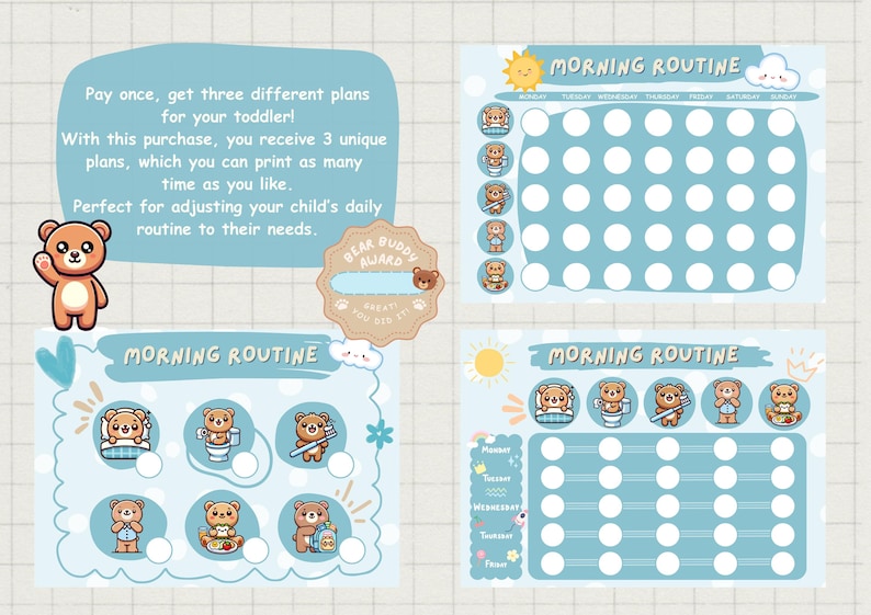 Printable Bear-themed Morning Routine Chart for Toddlers - Etsy