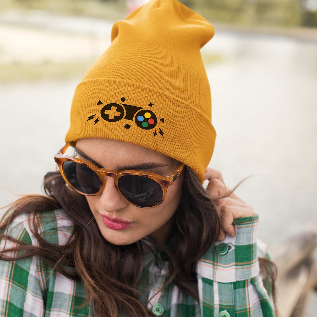 Gamer Beanies Video Game Lover Controller Beanie Embroidered Cuffed Hat ...