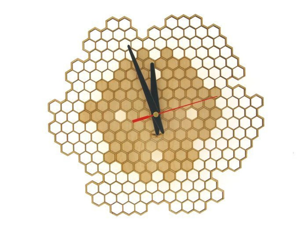 Honey Wooden Wall Clock Honey Wall Clock Honey Clock Art Hexagonal ...