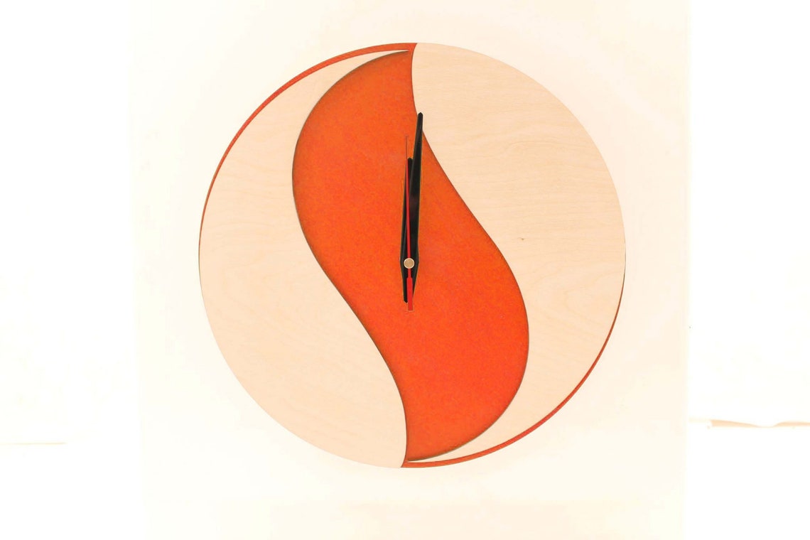 Flame Wooden Wall Clock Modern Clock Flame Wood Wall Clock Flame Clock ...
